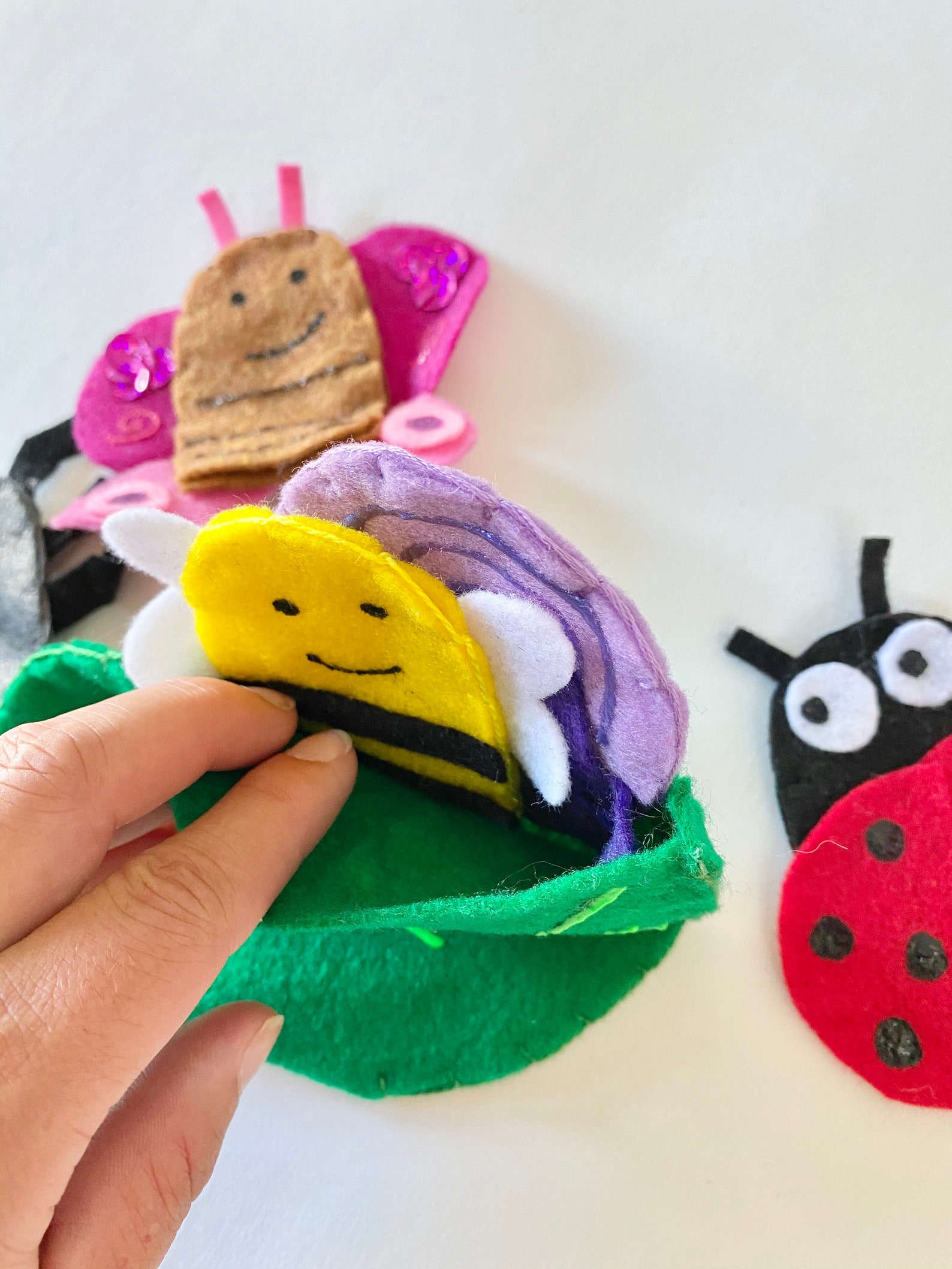 Insects and Bugs Finger Puppet Set Felt Story, Nursery Rhyme Children ...