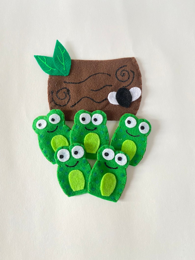 5 five Green and Speckled Frogs Finger Puppet Set Felt Story, Nursery ...
