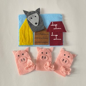 3 three Little Pigs and Big Bad Wolf Finger Puppet Set - Etsy