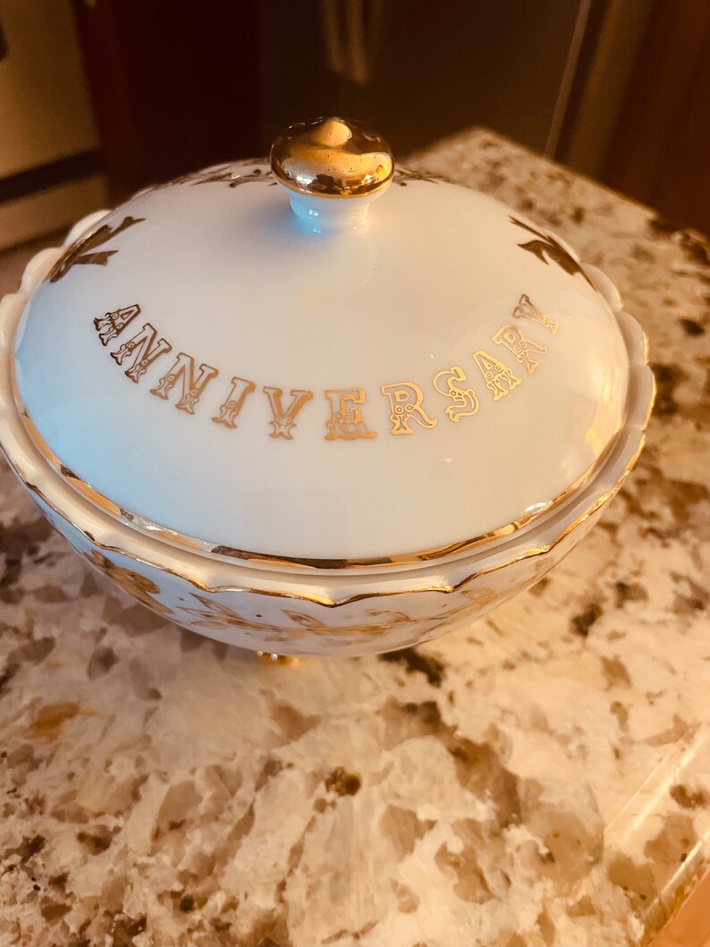 Lefton Vintage Porcelain Candy Dish With Lid so Pretty 50th Anniversary ...