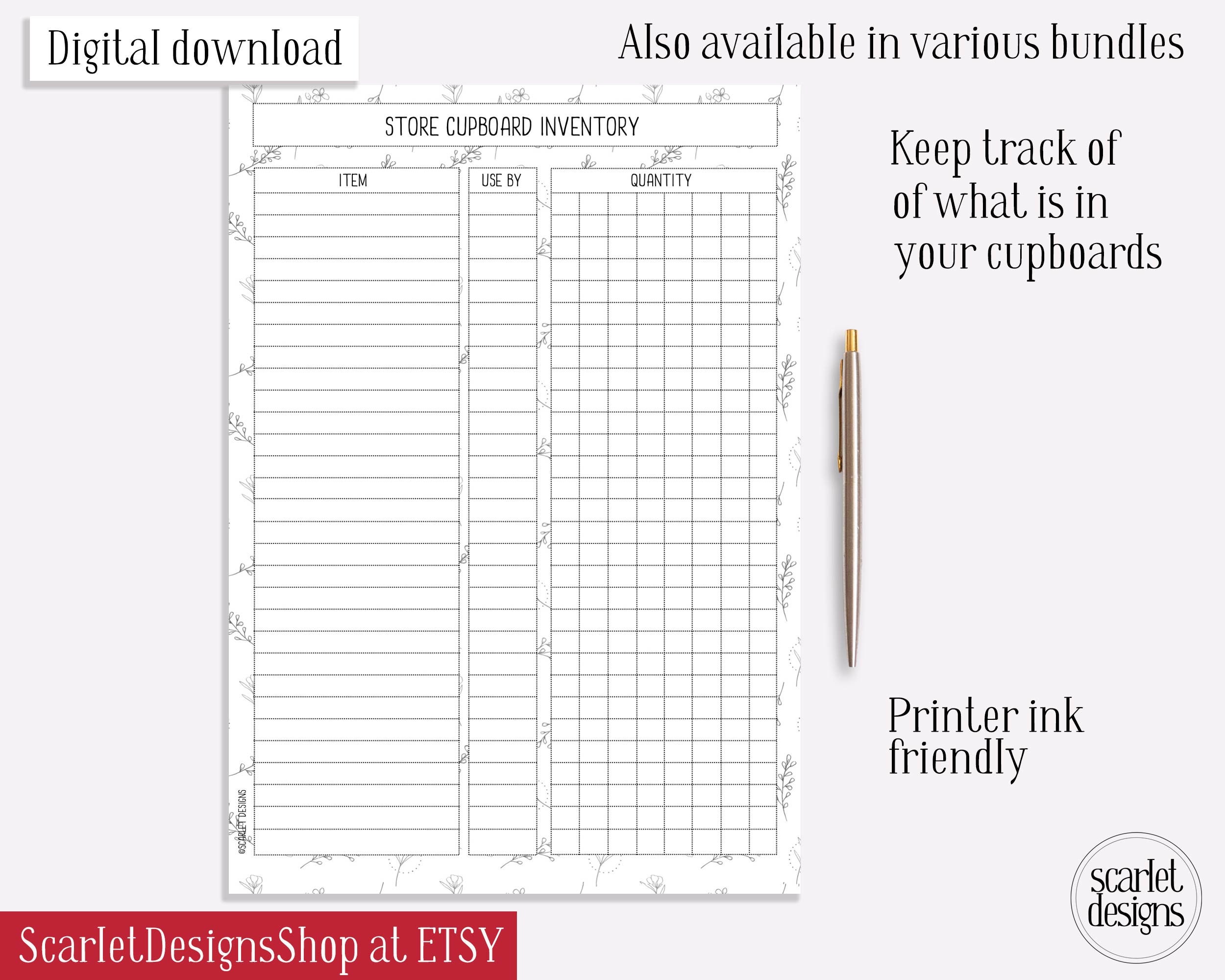 Store Cupboard Inventory, Digital Download, Printable, Home ...
