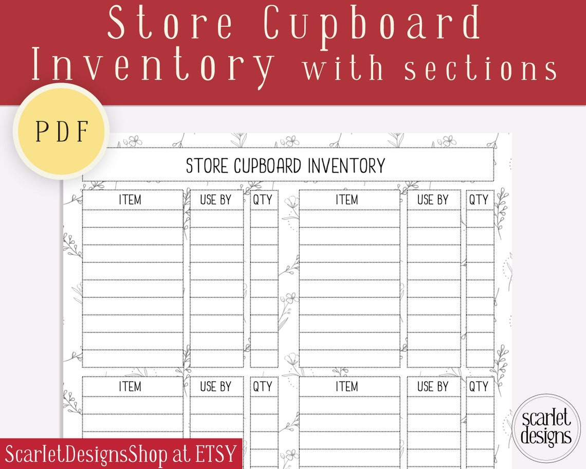 Store Cupboard Inventory, Digital Download, Printable, Home ...