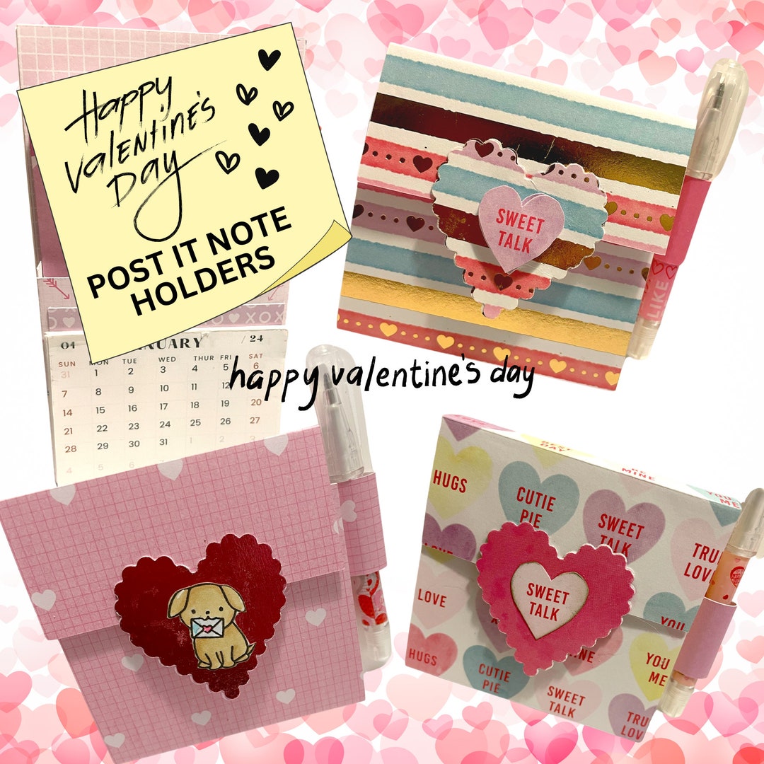 Valentines Post It Note Holders / Dog / Cat/ Hearts/ Pink Valentine Pen ...