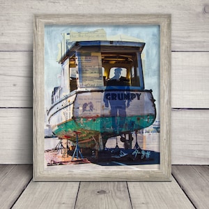 SEA CAPTAIN GRUMPY Art Print | Nautical Painting Boat Print | Beach ...
