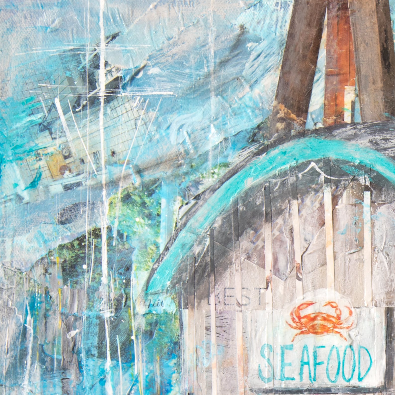 Friday Harbor Print, Seafood Art Print, Mixed Media Coastal Art, Friday ...