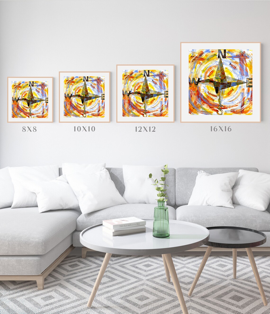 COMPASS ROSE ART | Coastal Art Print | Nautical Wall Print | Compass ...