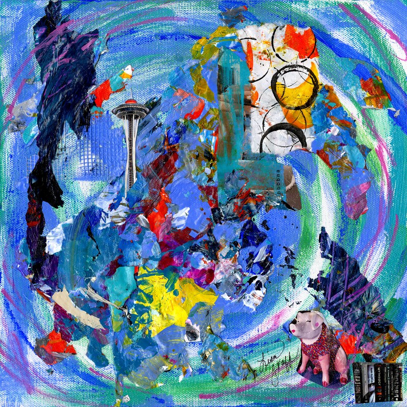 SEATTLE SWIRL Art Print | Space Needle Painting | Abstract Colorful ...