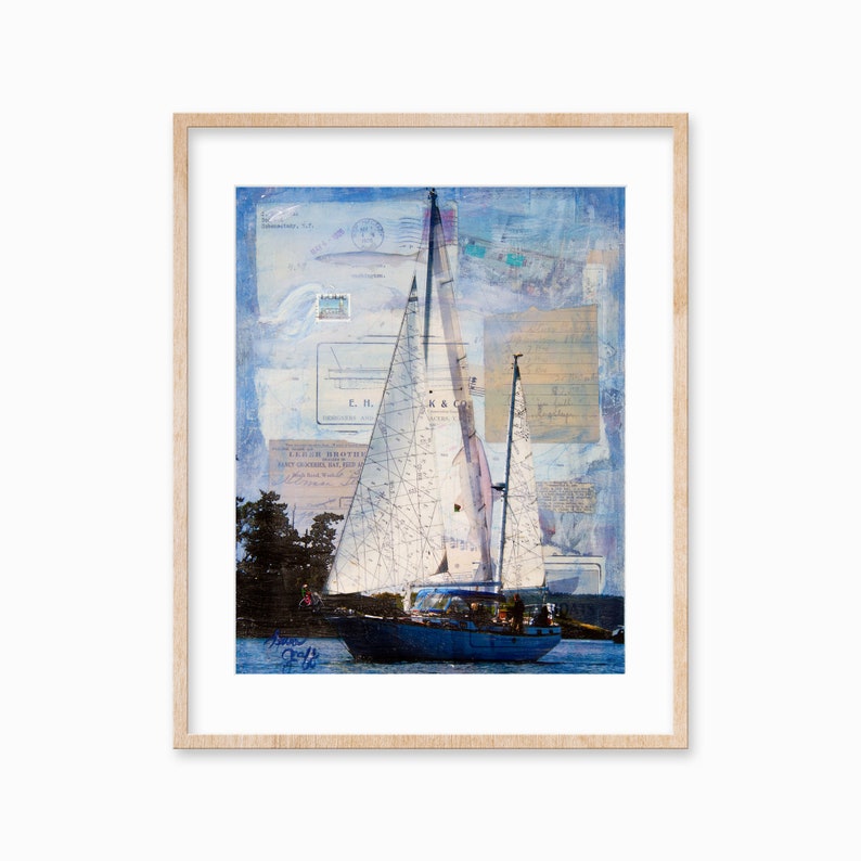 SAILBOAT ART PRINT | Mixed Media Beach House Decor - Etsy