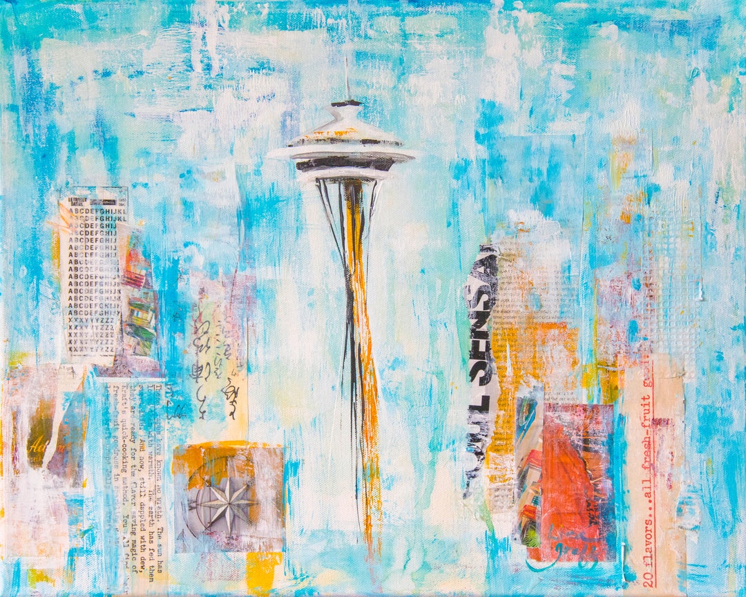 Space Needle Art Print | Seattle Urban Abstract Painting | Edgy City ...