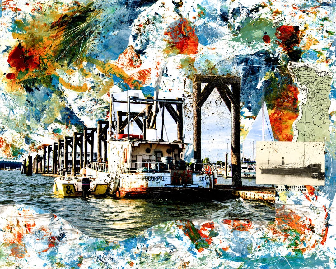ABSTRACT SCORPIO BOAT | Print of Original Art | Rustic Boat Coastal ...