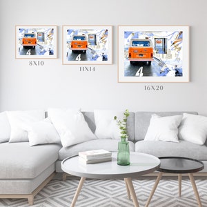1967 Orange Bus Named Busje Retro Wall Art Print Boho Bus Mixed Media ...