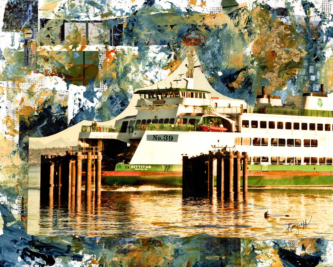 GOLDEN FERRY Print of Original Mixed Media Artwork | Abstract Artwork ...