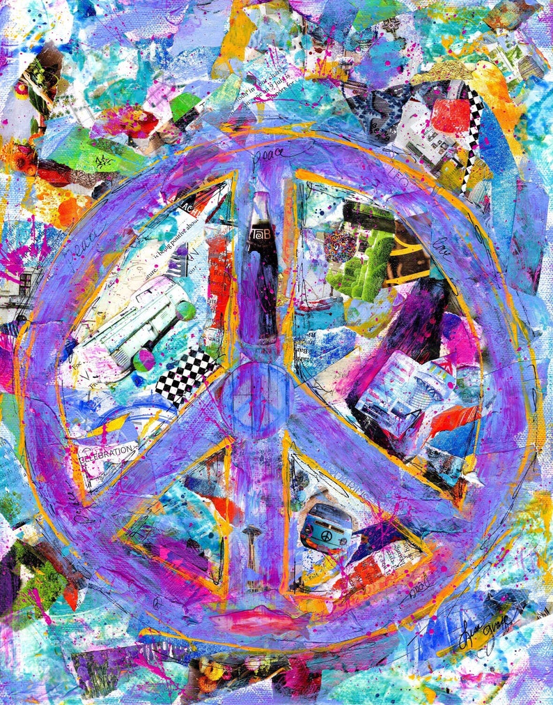PEACE SIGN PRINT | Flower Child - Boho Artwork | Hippy Decor | Mixed ...