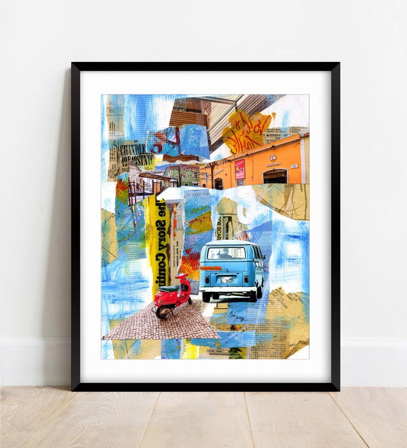 PORTUGAL SCOOTER ART Abstract Bus Art Print Boho Bohemian Painting ...