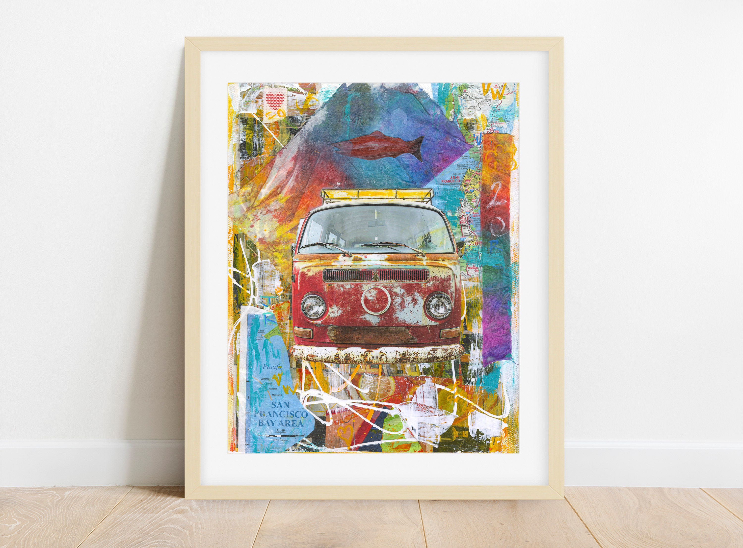 BOHO BUS PRINT Bay Window Bus Mixed Media Bohemian Artwork Boho ...