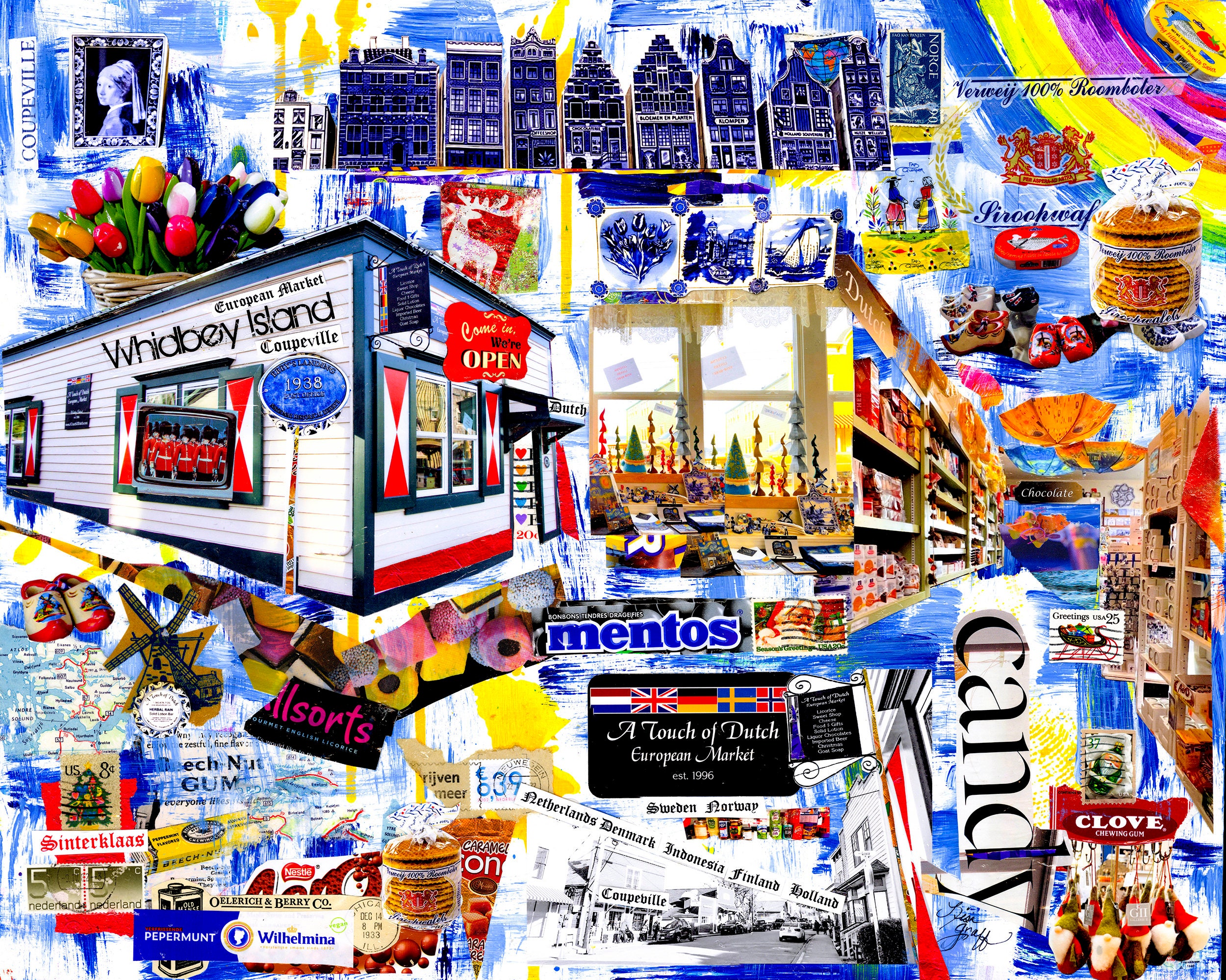 CANDY ART PRINT, Sweet Shop, Touch of Dutch Collage, Stroopwafels, Blue ...