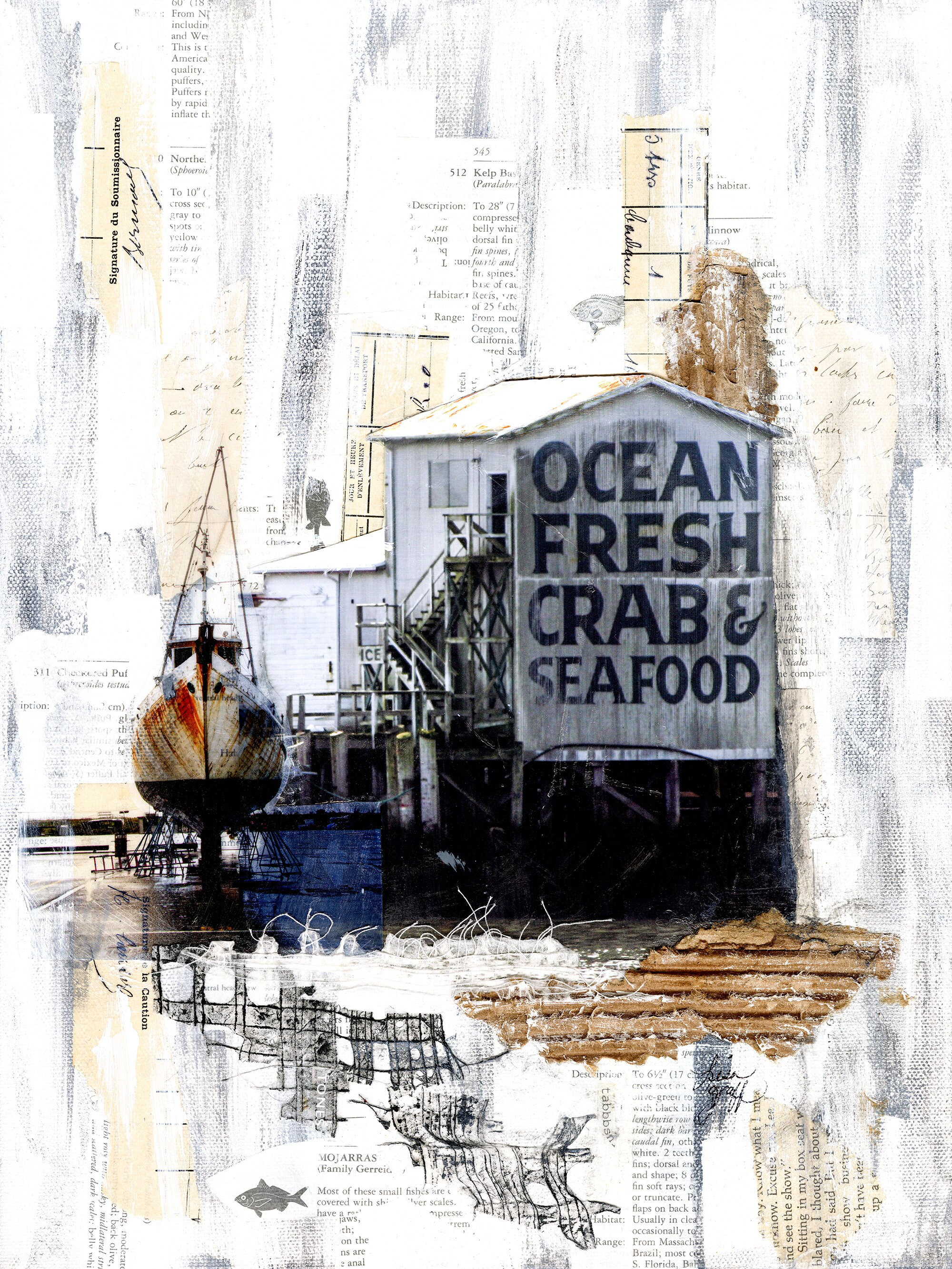 FISH SHACK CANVAS Black and White Fish Art Print Coastal Fishing Boat ...