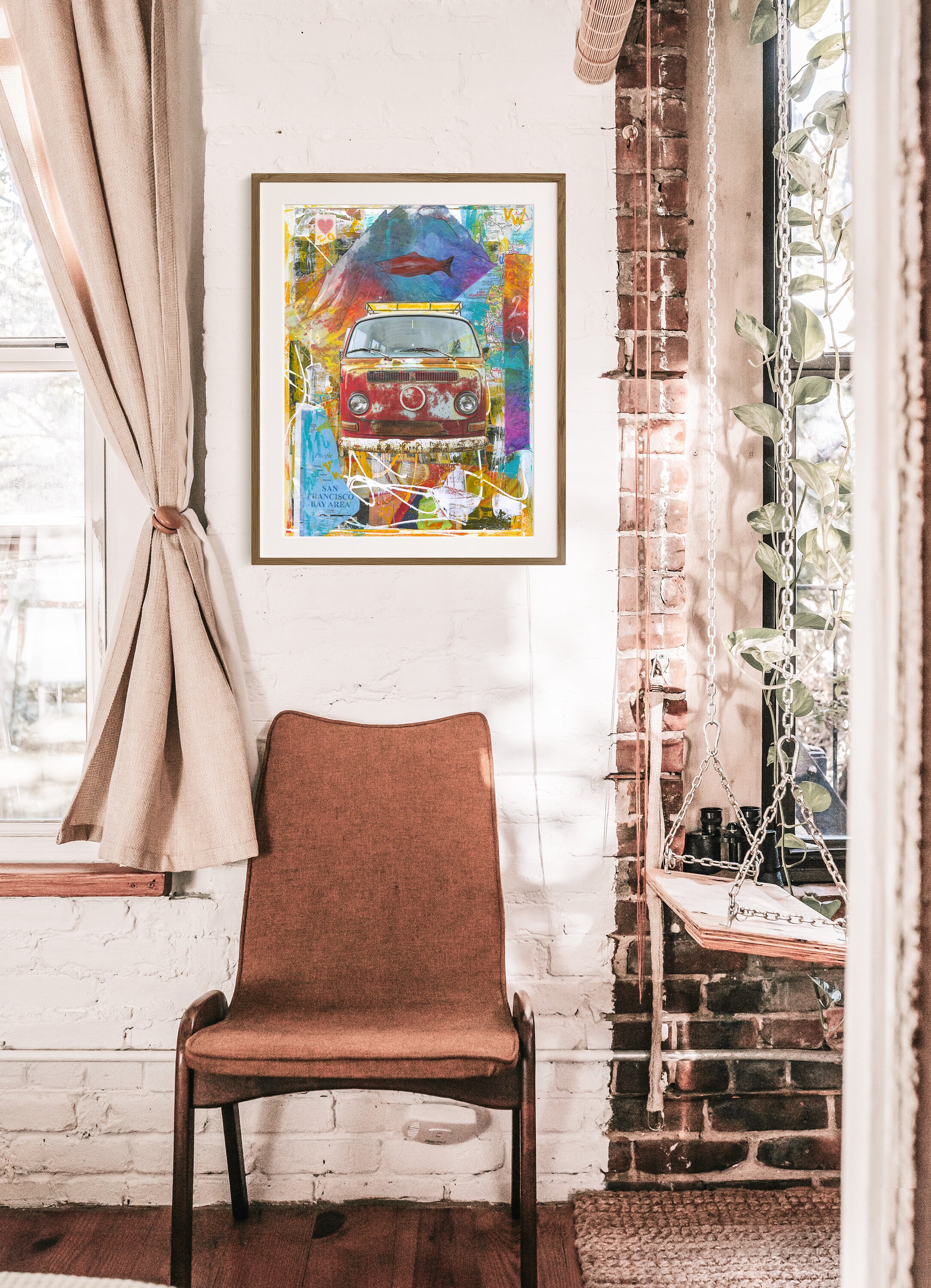 BOHO BUS PRINT | Bay Window Bus | Mixed Media Bohemian Artwork | Boho ...