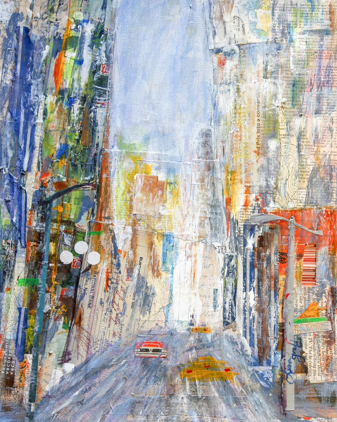 Seattle City Print , Edgy City Art, Mixed Media Painting, Seattle ...