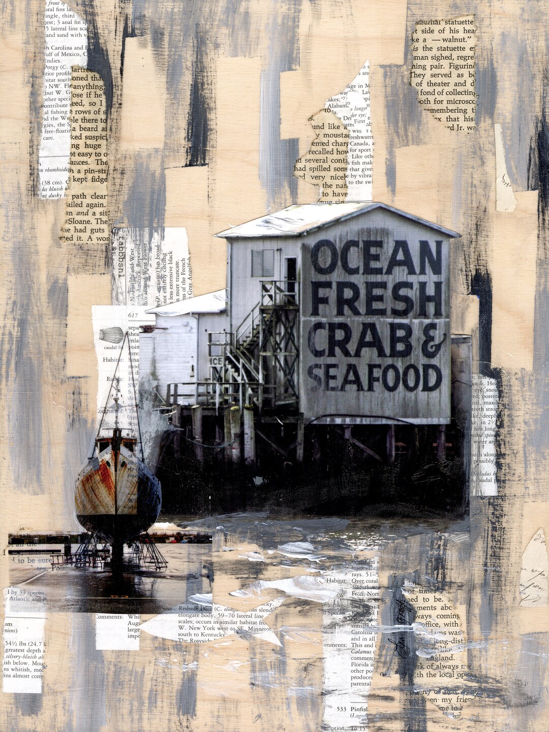 FISH SHACK WOOD| Black and White Fish Art Print | Coastal Fishing Boat ...