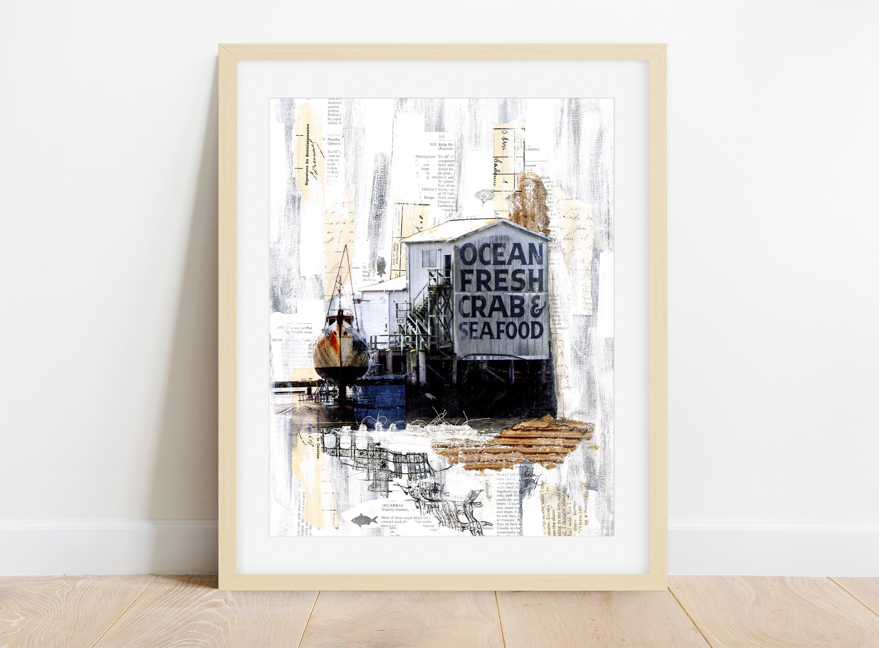 FISH SHACK CANVAS Black and White Fish Art Print Coastal Fishing Boat ...