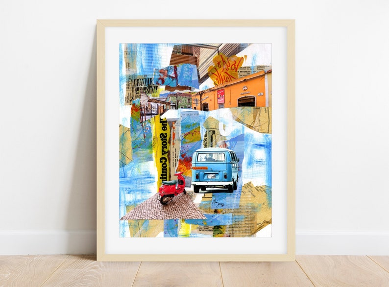 PORTUGAL SCOOTER ART Abstract Bus Art Print Boho Bohemian Painting ...