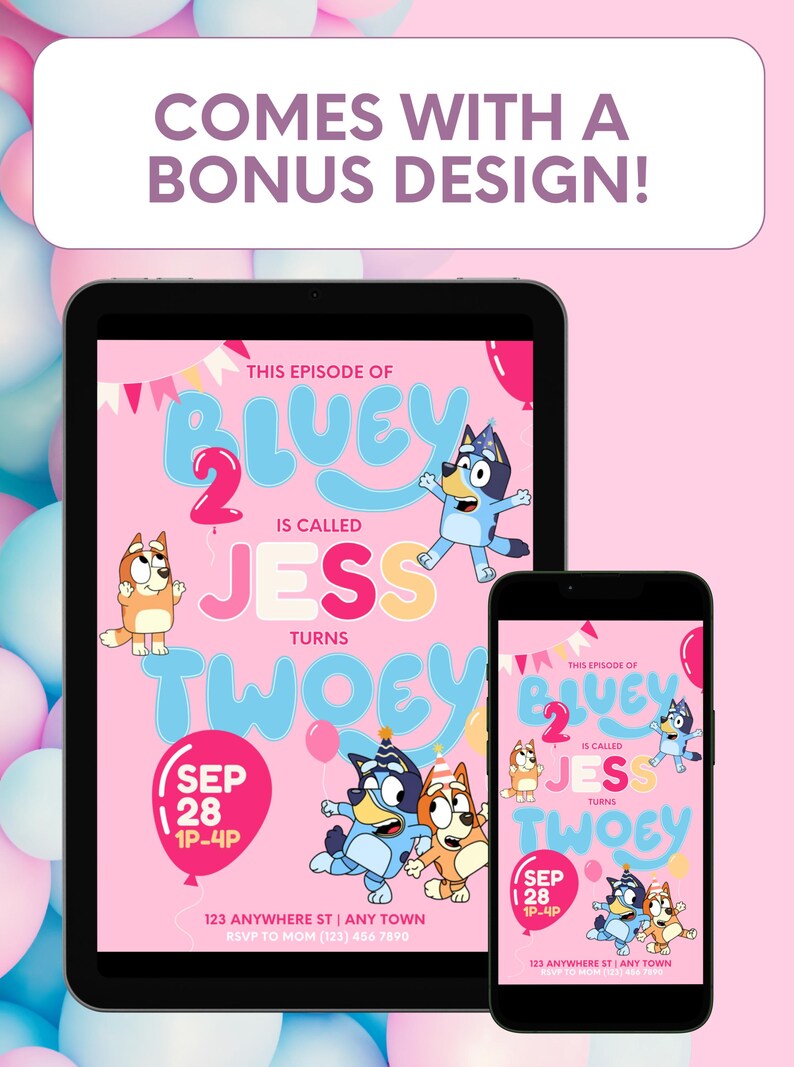Editable Pink Bluey Second Birthday Invitation - Etsy