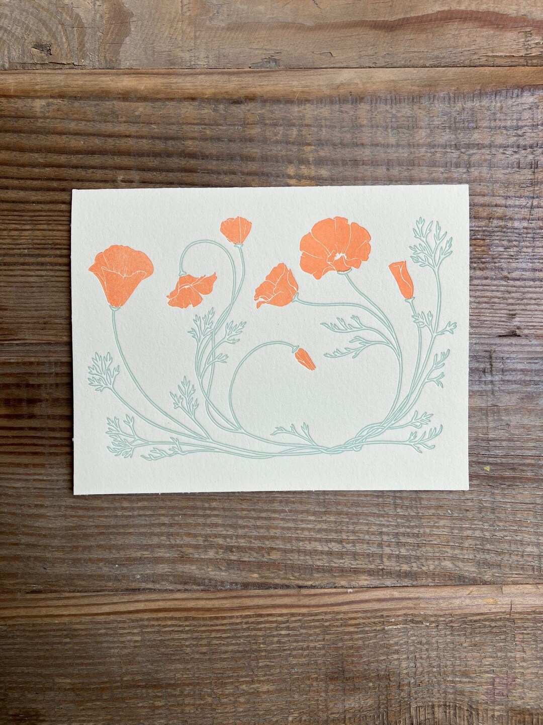 California Poppy Letterpress Card - Etsy
