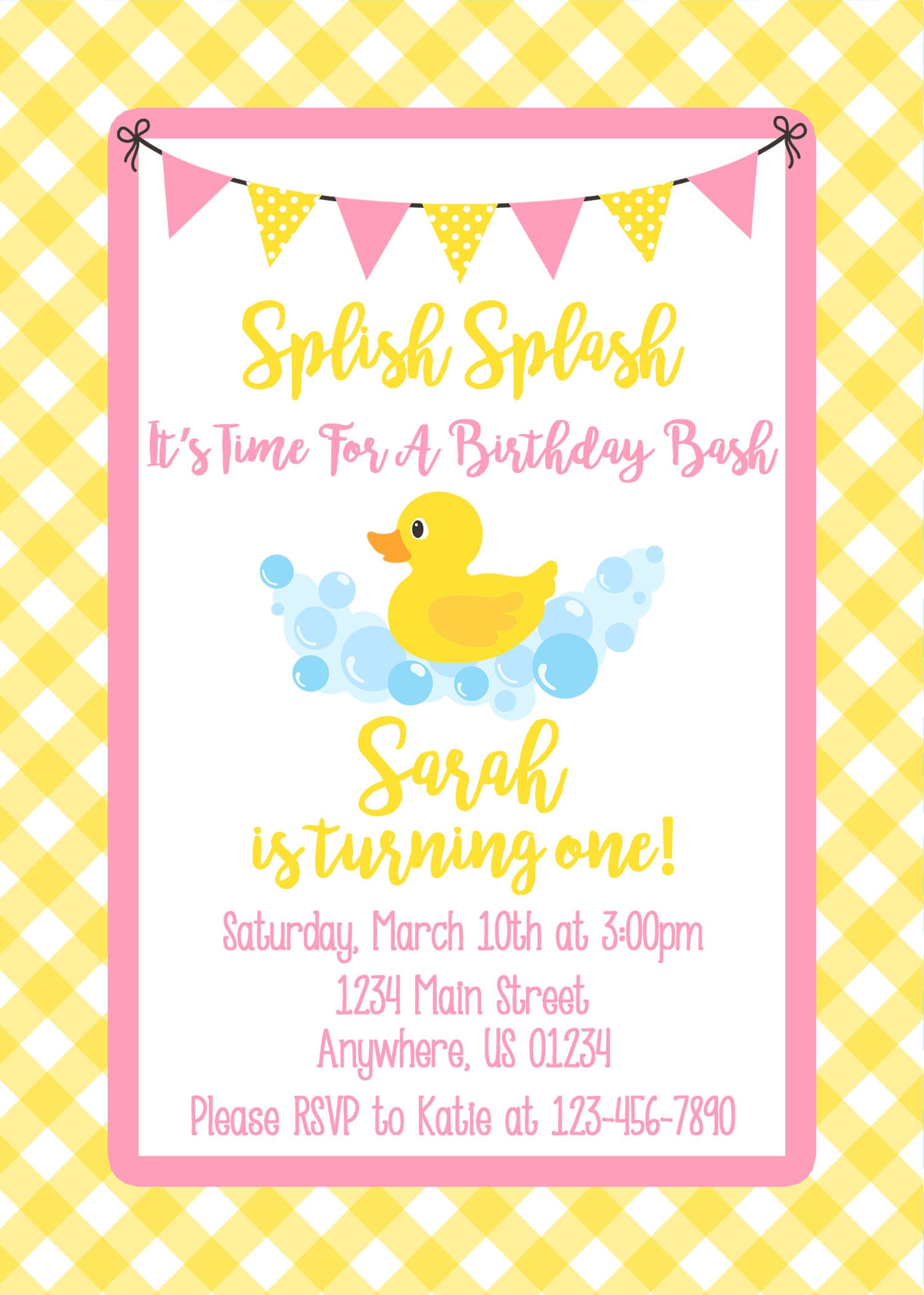 Invitación de cumpleaños de pato de goma PINK | Etsy