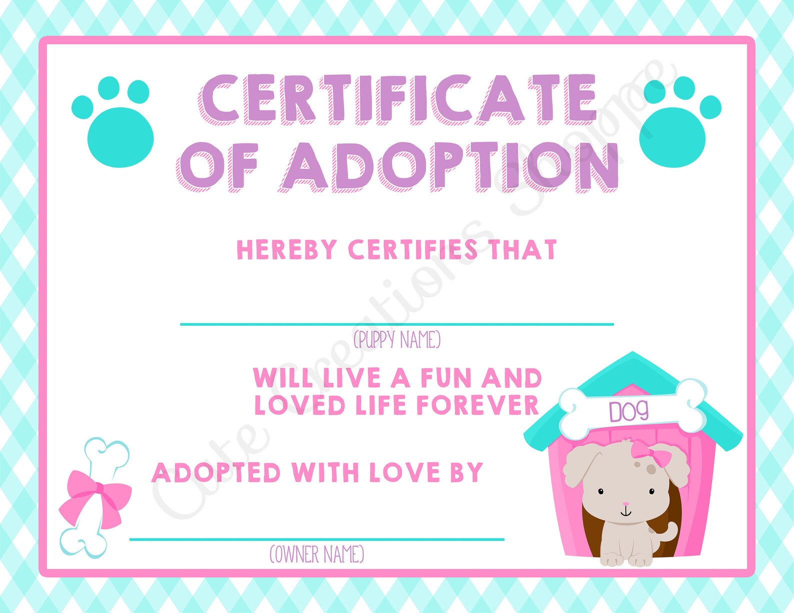 Puppy Party Adoption Certificate & Sign | Etsy