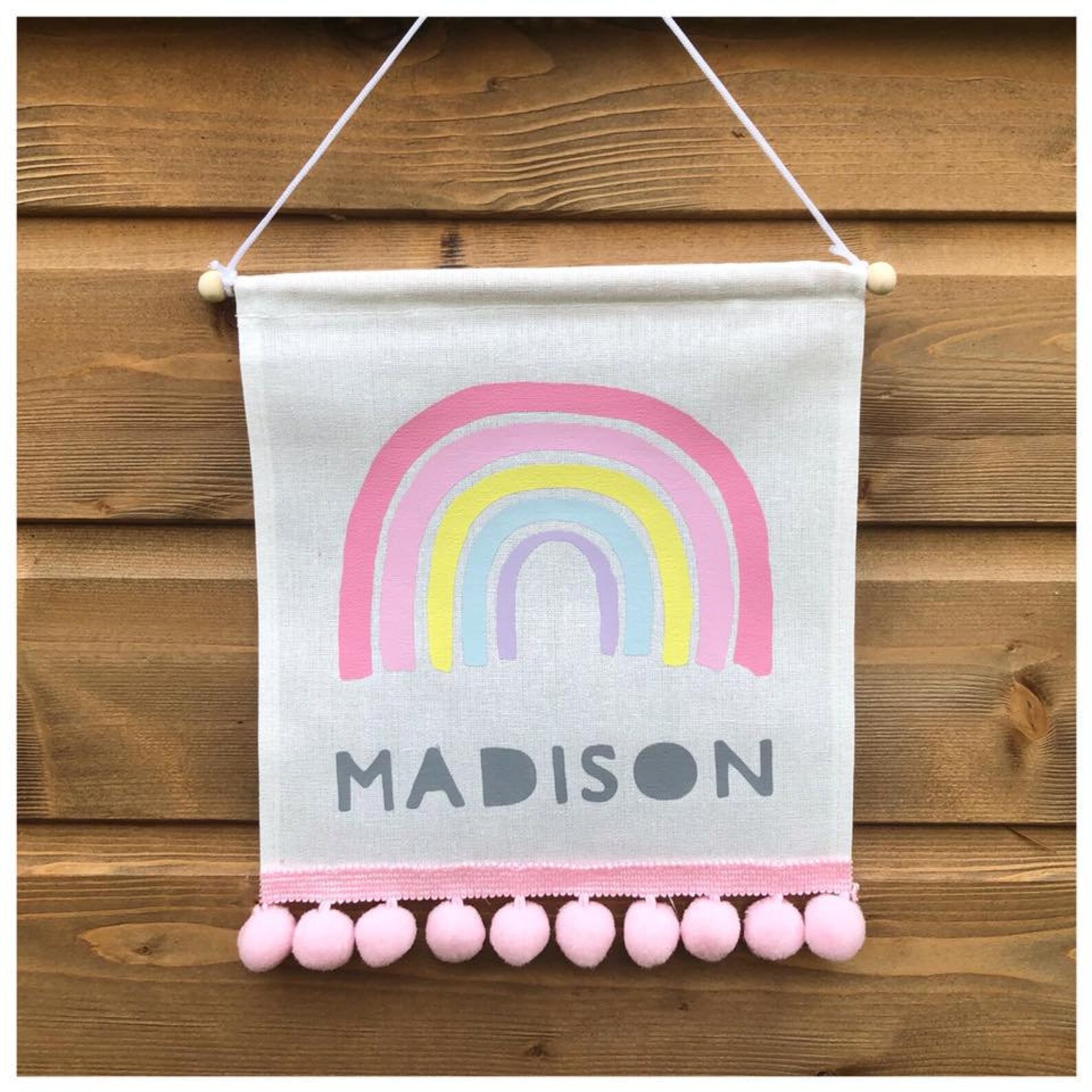 Personalised Pastel RAINBOW Bedroom Decor Banner/flag Hanging Canvas ...