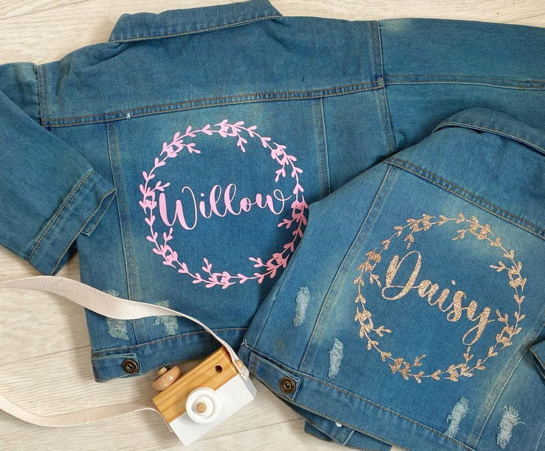 Personalised Girls Denim Jacket. Printed With a Beautiful Pink - Etsy