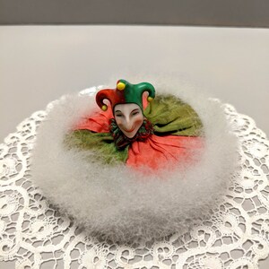 Antique Jester Half Doll on Swans Down Puff, Rare Piece, German Half ...