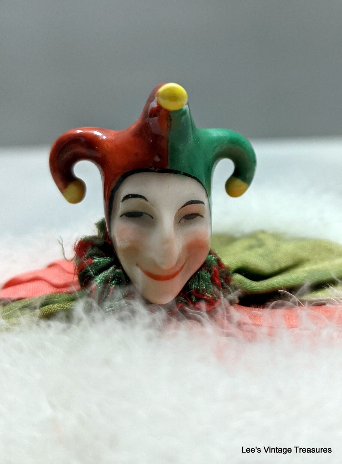 Antique Jester Half Doll on Swans Down Puff Rare Piece - Etsy