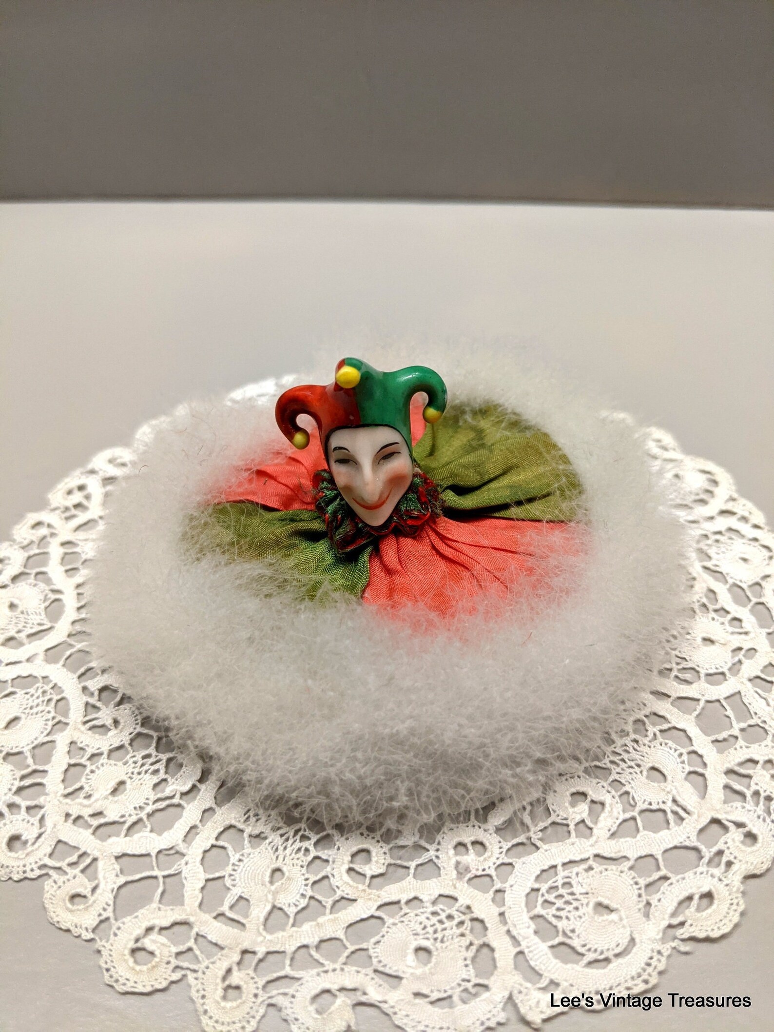 Antique Jester Half Doll on Swans Down Puff Rare Piece - Etsy