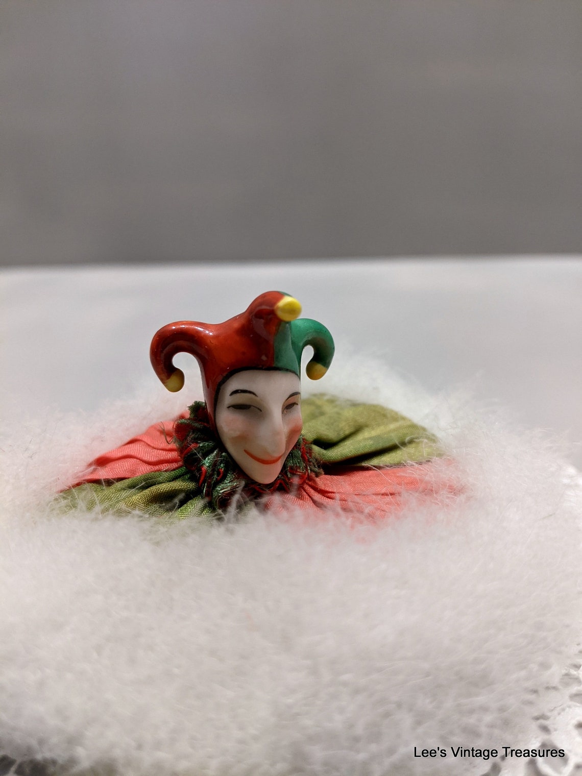 Antique Jester Half Doll on Swans Down Puff Rare Piece - Etsy