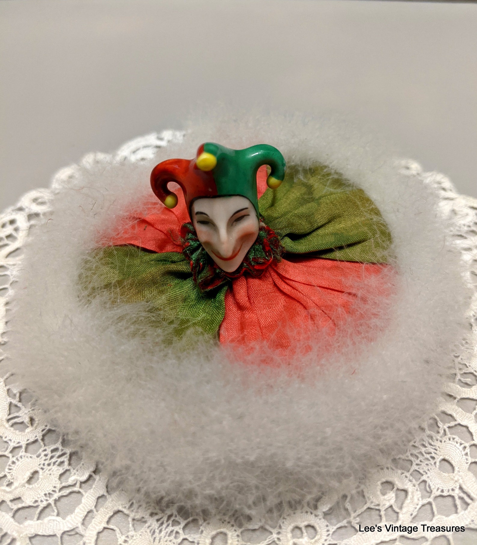 Antique Jester Half Doll on Swans Down Puff Rare Piece - Etsy