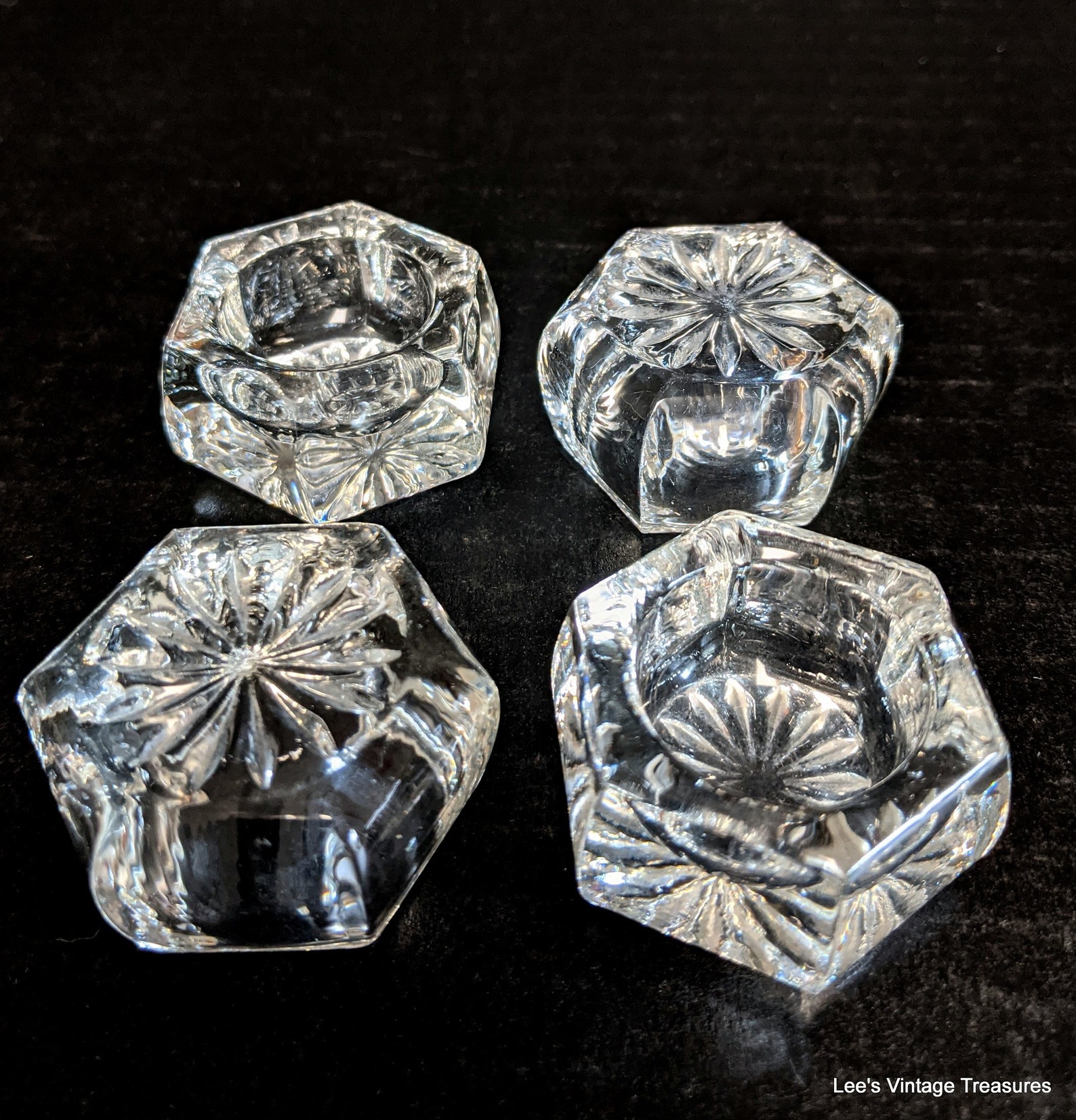Set of 4 Antique EAPG Faceted Open Salt Cellars, Dips, Dishes Honeycomb ...