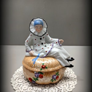 Art Deco Sitzendorf German Porcelain Luster Glaze Pierrot With Mandolin ...