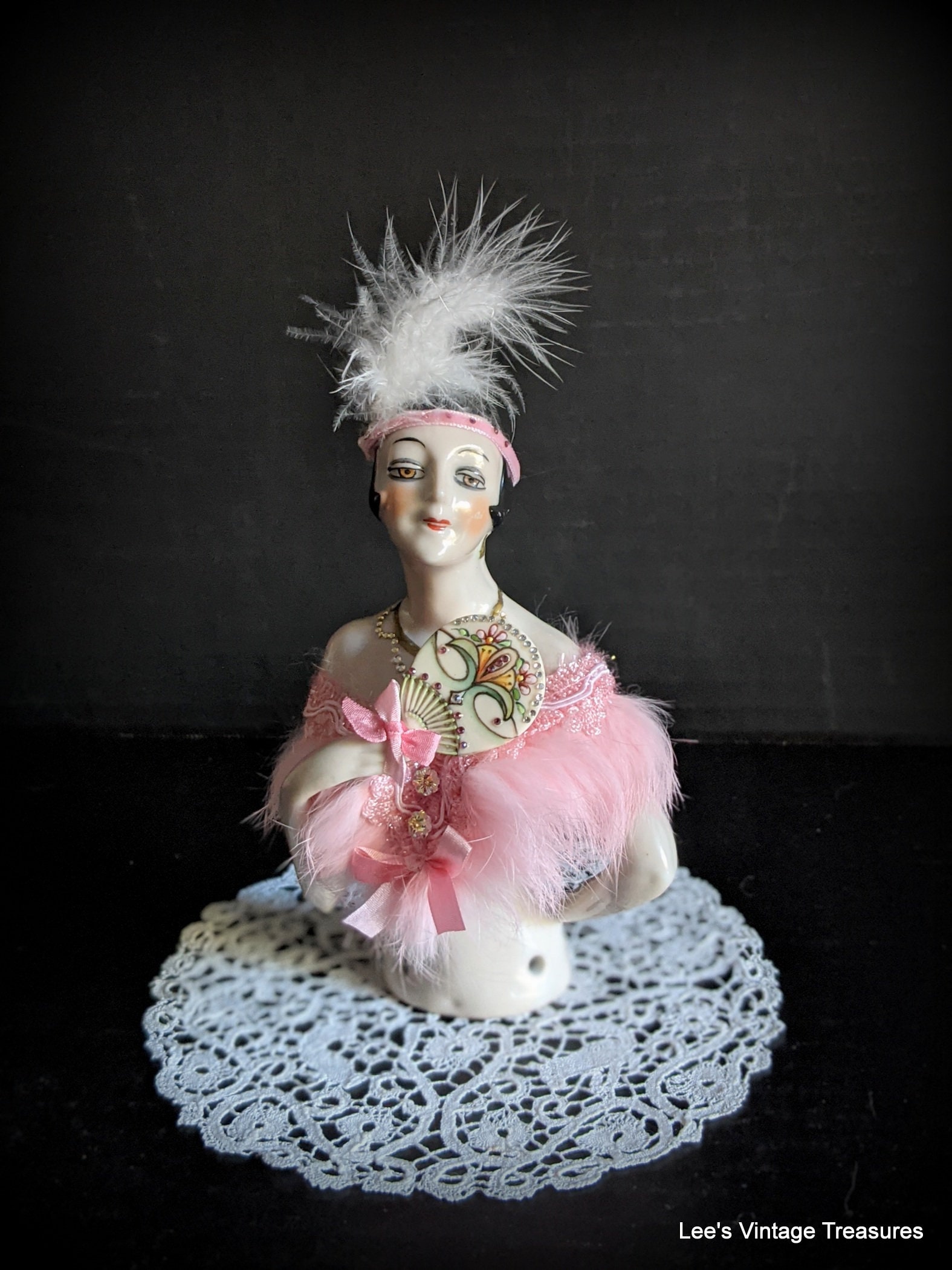 Antique Large Fasold Stauch Porcelain Half Doll Flapper W/ FAN ...