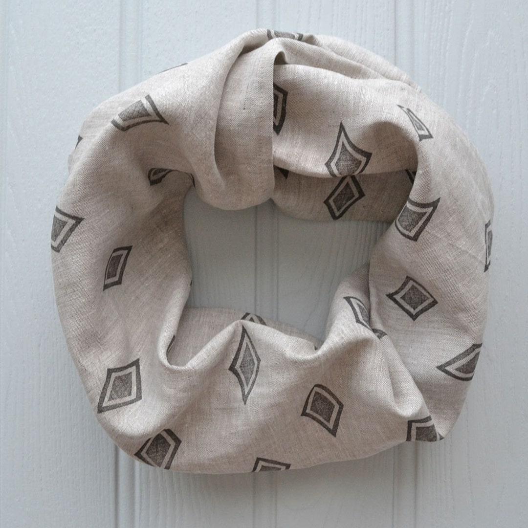Geometric Block Printed Infinity Loop Linen Scarf - Etsy
