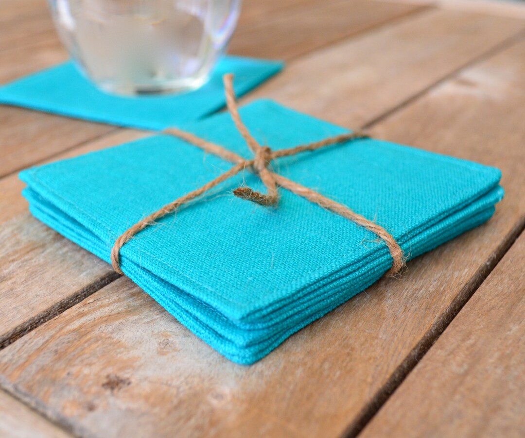 Turquoise Linen Drink Coasters, Aqua Coasters, Fabric Coasters, Teal ...