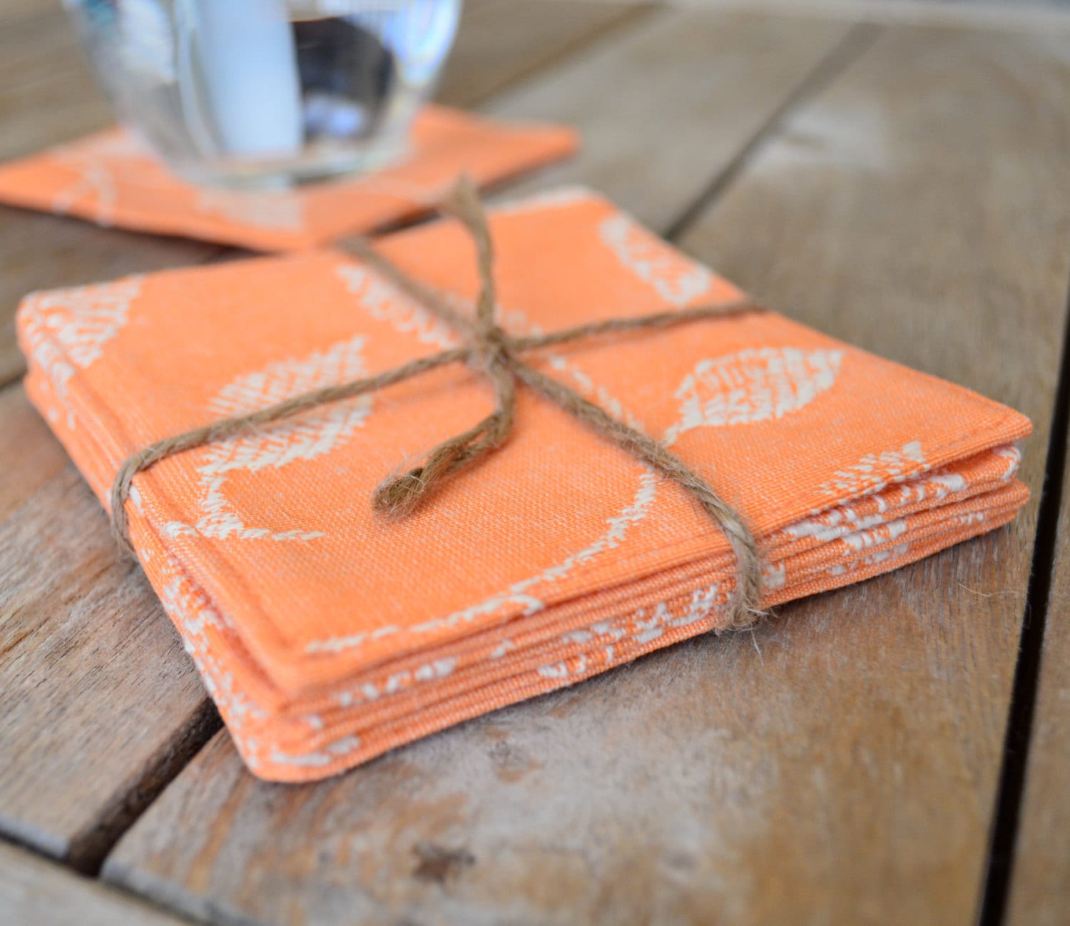Set of 4 Orange Fabric Coasters Orange Coasters Modern | Etsy