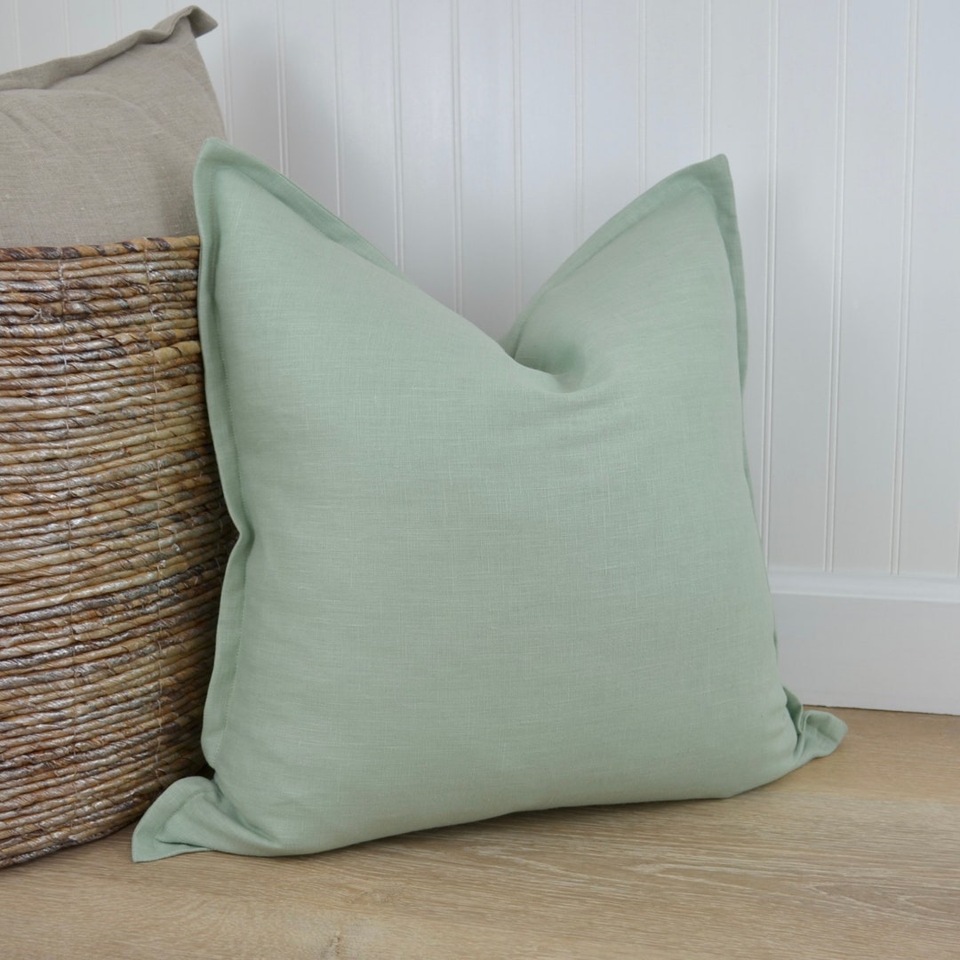 Sage Green Linen Pillow Cover With Flange Edge, Green Pillow Sham ...