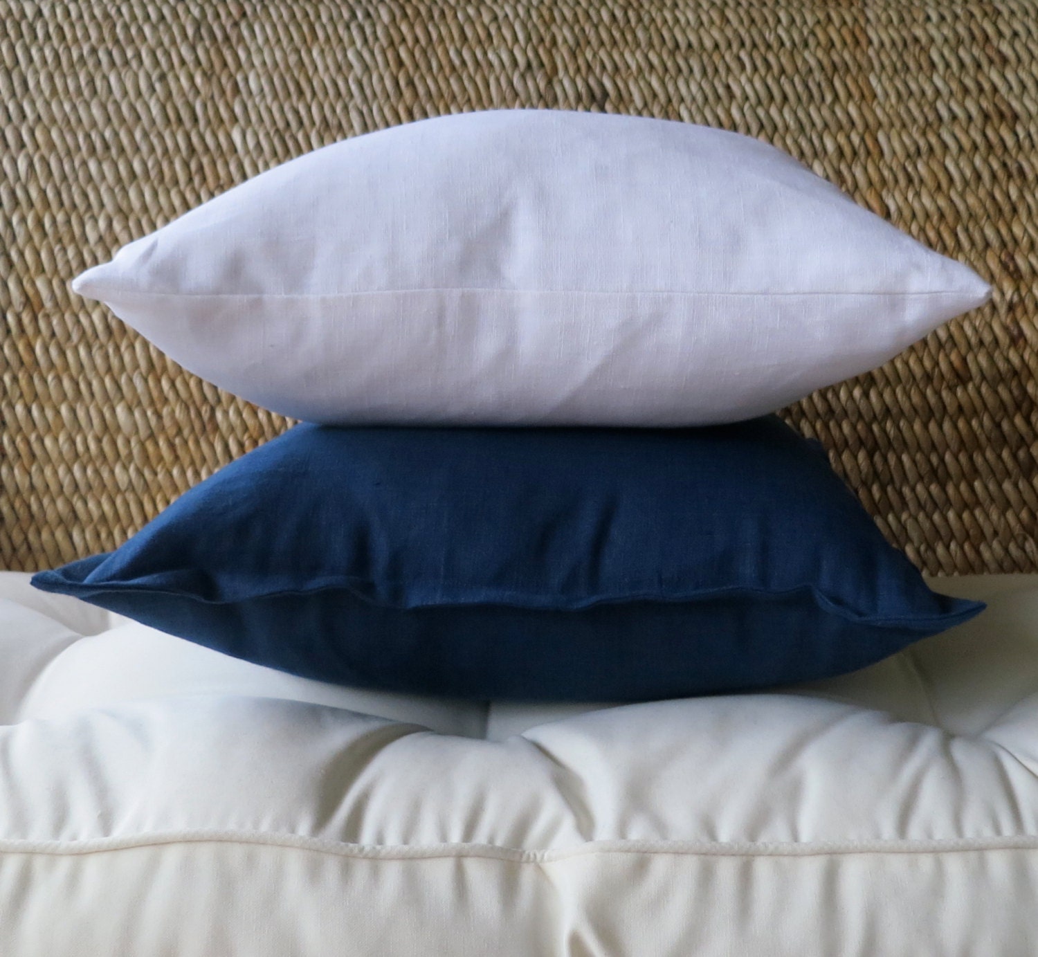 White Linen Pillow Cover, Solid Pillow Cover, Euro Sham, Pillow Sham ...