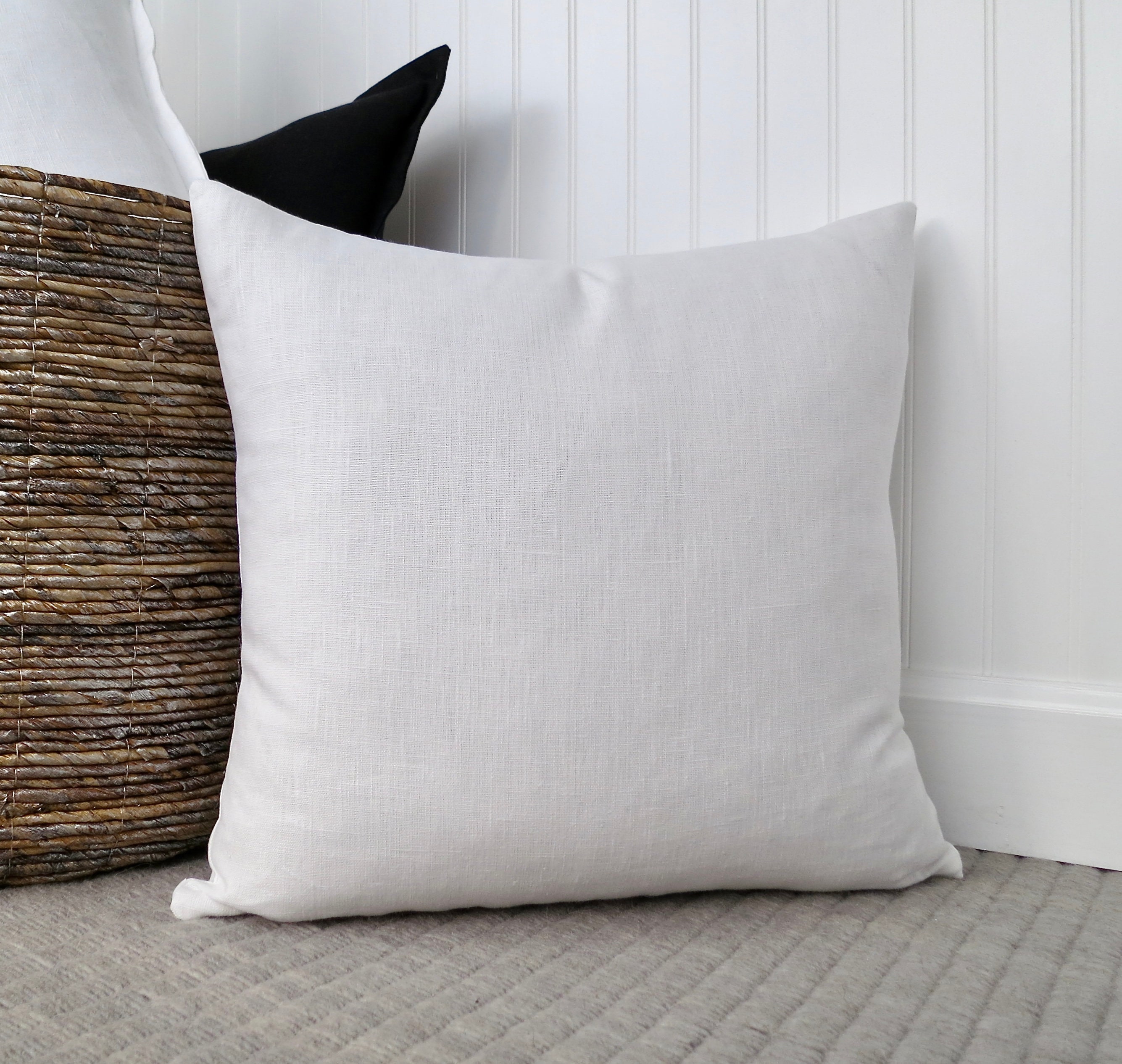 White Linen Pillow Cover, Solid Pillow Cover, Euro Sham, Pillow Sham ...