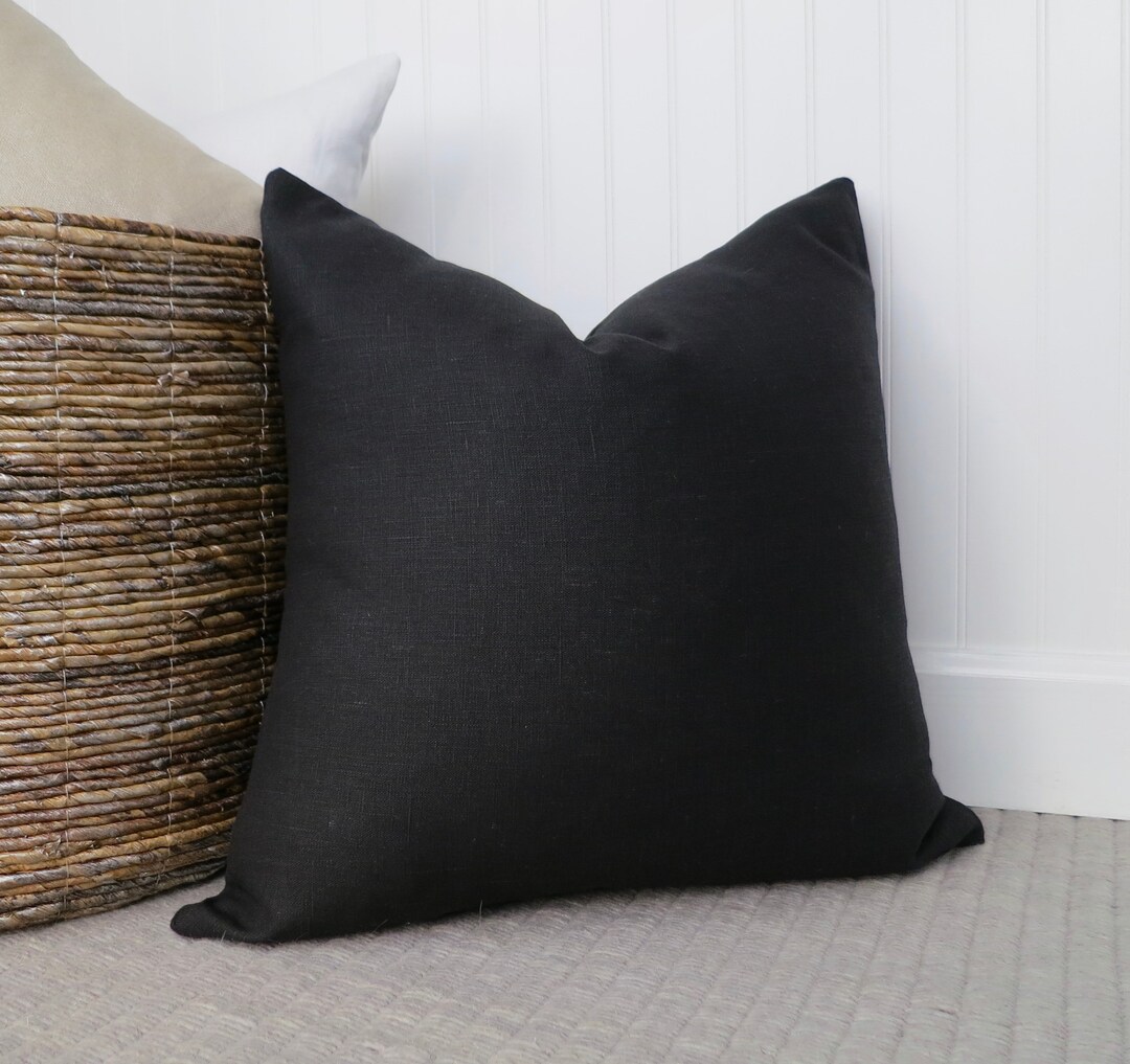 Black Linen Throw Pillow Cover, Black Euro Sham, Pillow Sham, Oversized Sham, 18 X 18, 20 X 20 ...