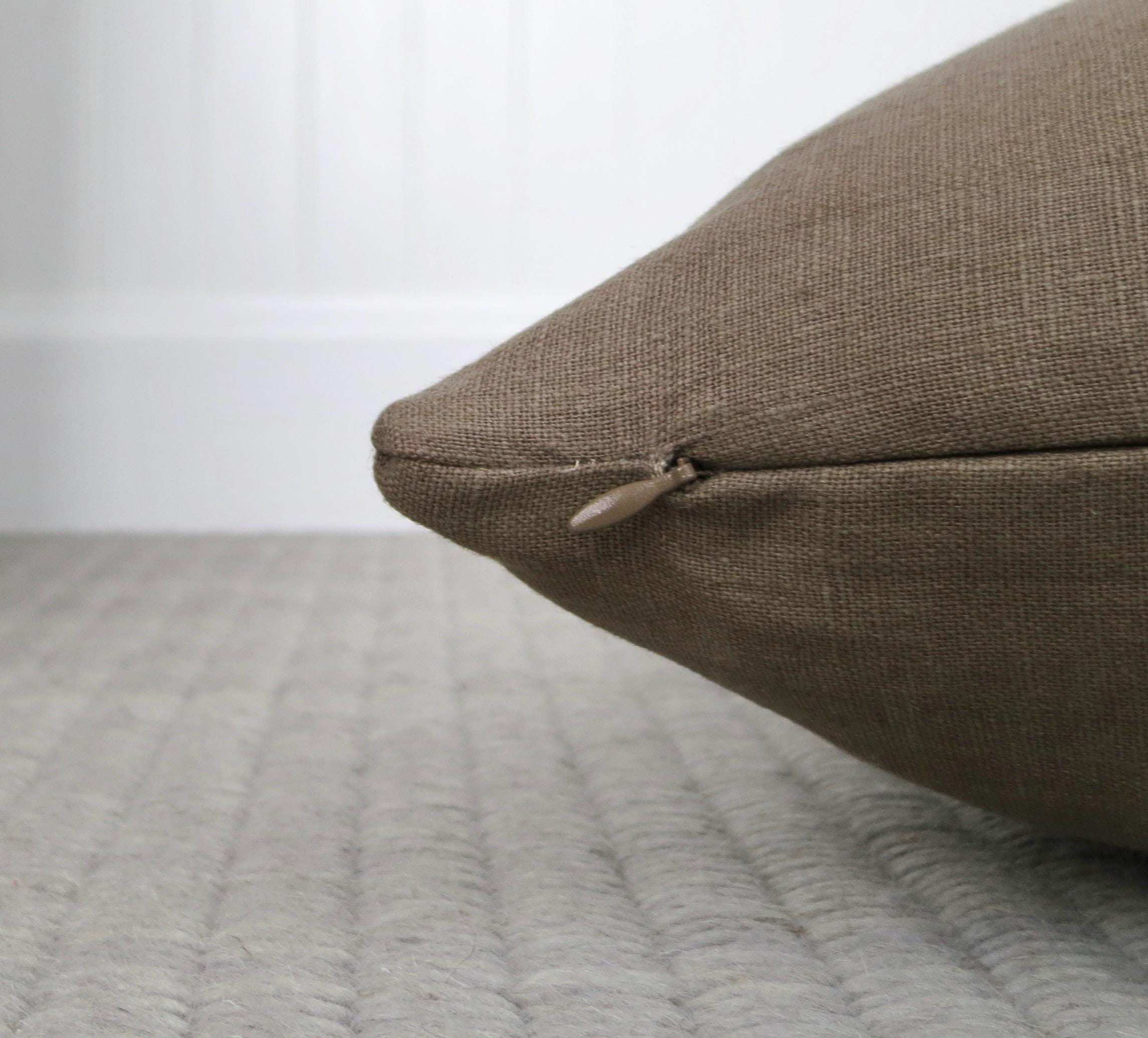 Farmhouse Brown Linen and Ivory Boucle Throw Pillow Cover, Cozy Throw ...