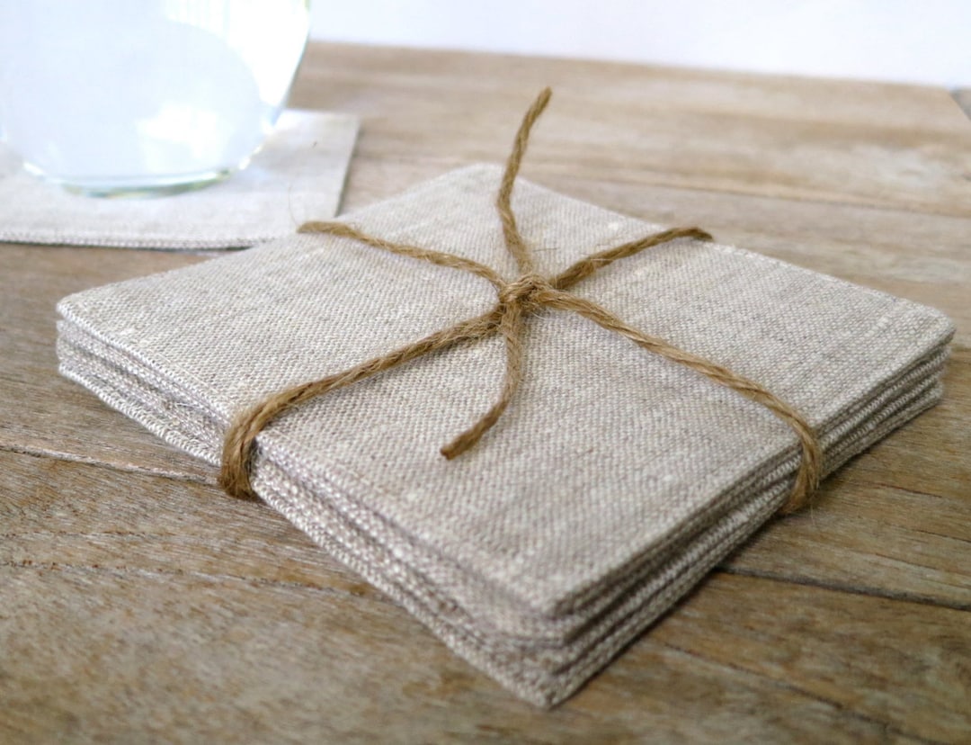 Heathered Linen Drink Coasters, Modern Farmhouse Coasters, Rustic ...