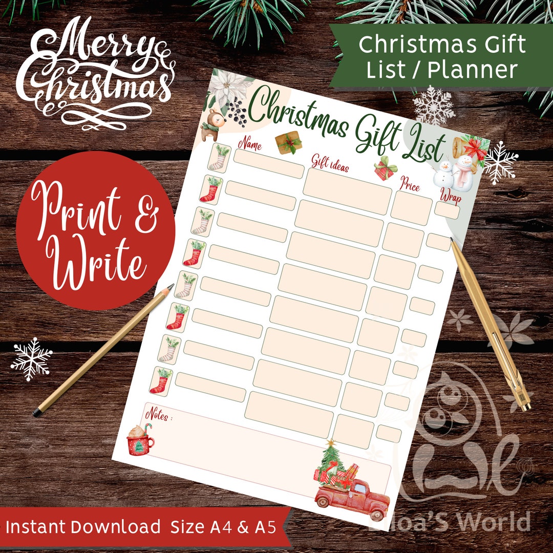 Christmas Gift List Printable | Fillable List | Christmas Planner ...